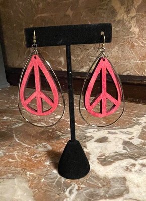 New Magenta Wooden Peace Sign Dangle Hoop Earrings | eBay
