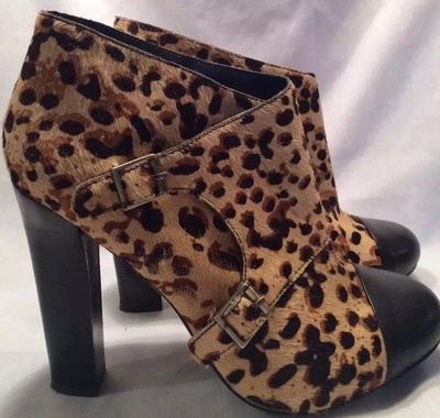 CANDELA Cheetah Black Cap Toe Monk Strap High Heel Bootie US8 EUC | eBay