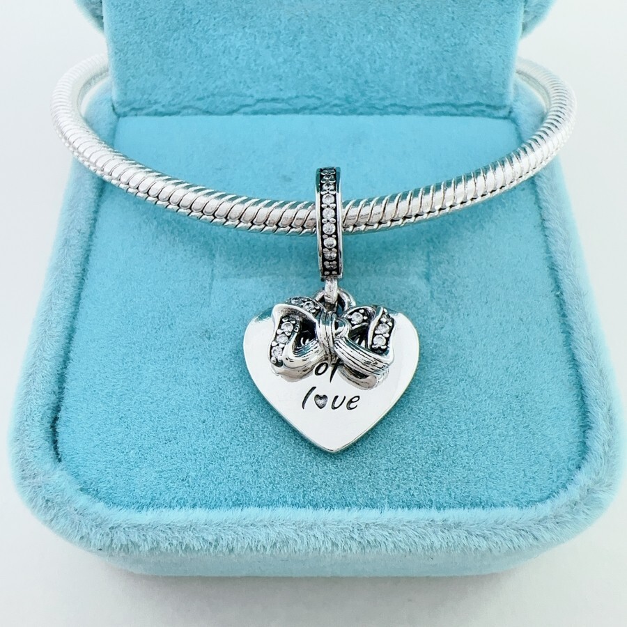 Authentic Pandora 925 Sterling Silver BOW & LOVE Heart Dangle Charm ...