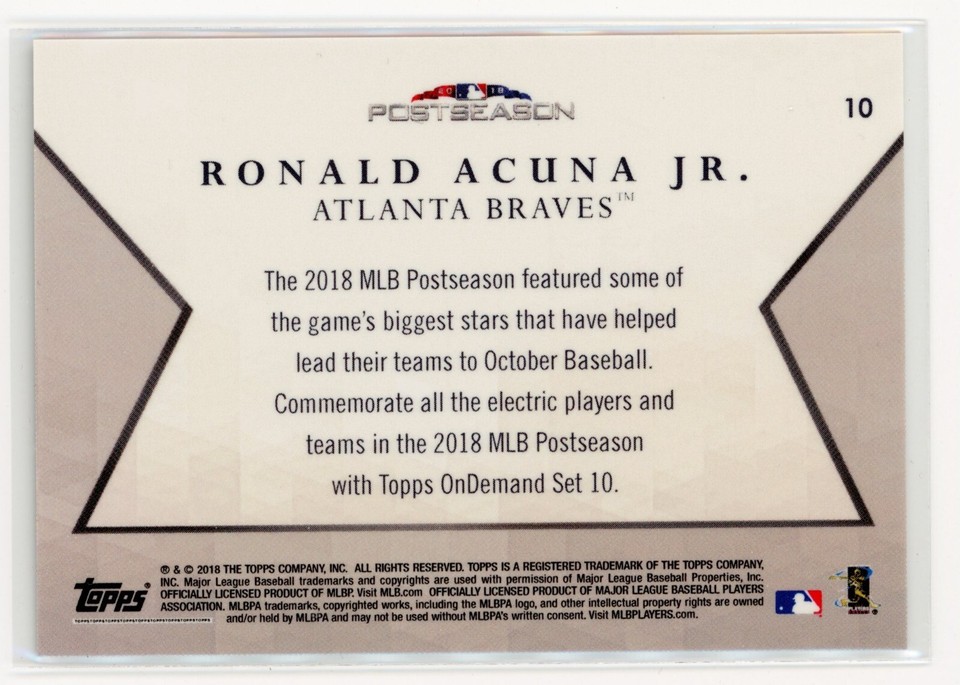 Ronald Acuna Jr 2018 Topps On Demand Set 10 Postseason #10 Rookie RC | eBay