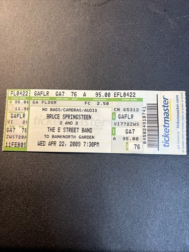 BRUCE SPRINGSTEEN Concert Ticket Stub 4/22/2009 TD Banknorth Garden ...