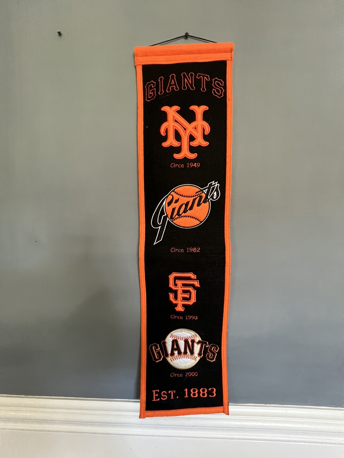 SAN FRANCISCO GIANTS BANNER EMBROIDERED WOOL 8"X32" | eBay
