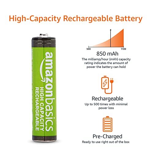 Amazon Basics AAA High-Capacity 850mAh NiMH Rechargeable Batteries ...