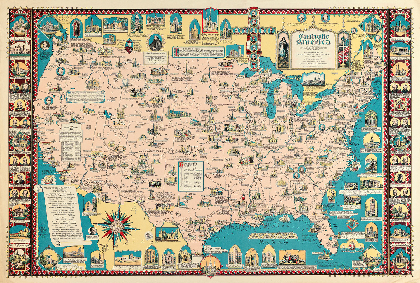 Pictorial Map of Catholic America 1492-1946 History Wall Art Poster | eBay