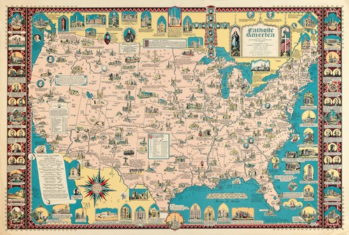 Pictorial Map of Catholic America 1492-1946 History Wall Art Poster | eBay