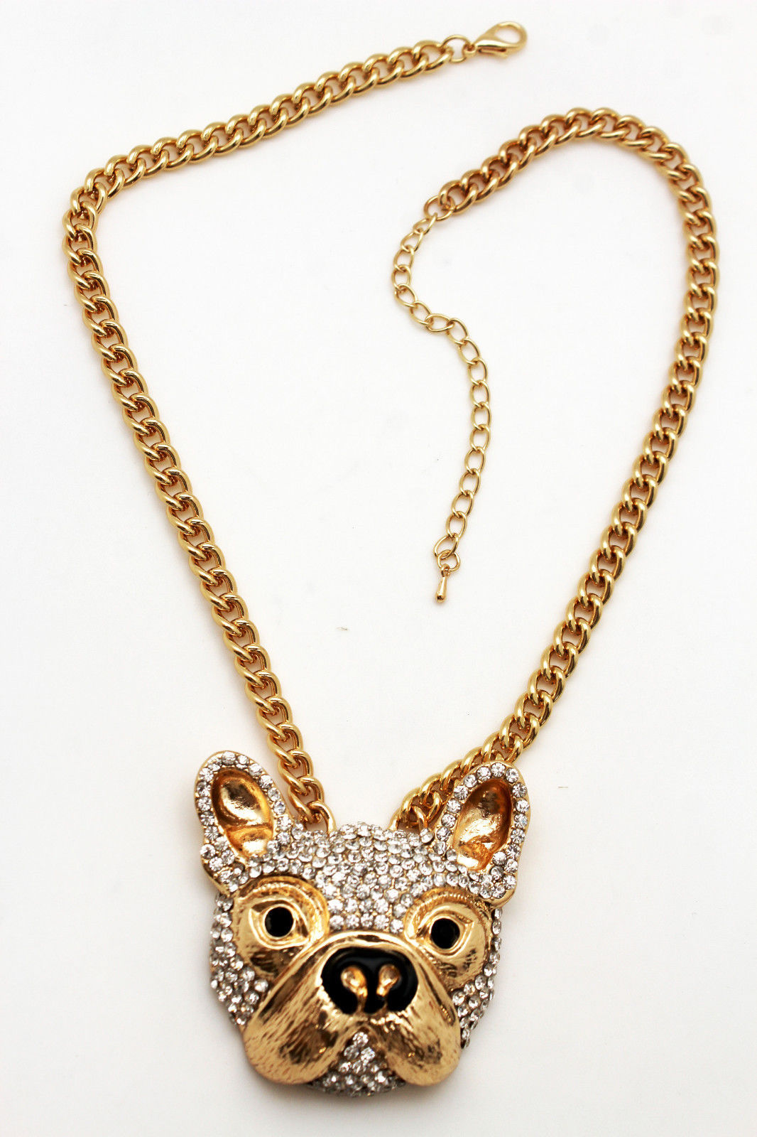 New Women Gold Necklace Metal Chain Dog Pug Face Bulldog Pendant ...