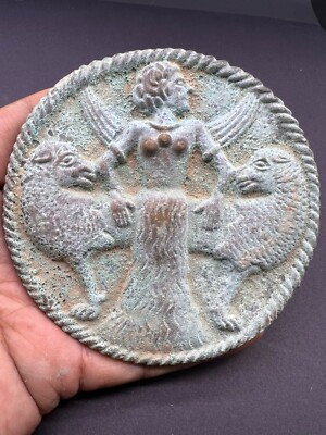 Museum Quality Old Bactrian Greco Male With Wings On Angel Face Round ...