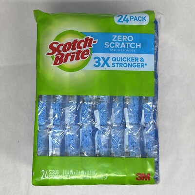 Scotch-Brite ZERO SCRATCH BLUE Scrub Sponges 24 Individual Wrapped ...