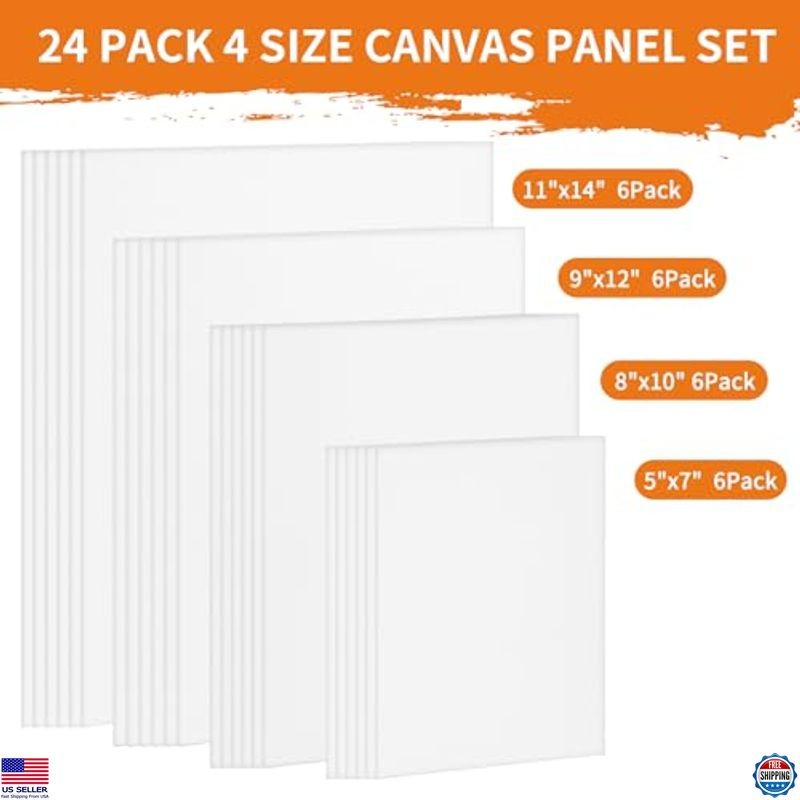24pcs Canvas Panels Set, 8x10 9x12 11x14 5x7 Gesso Primed Blank for ...