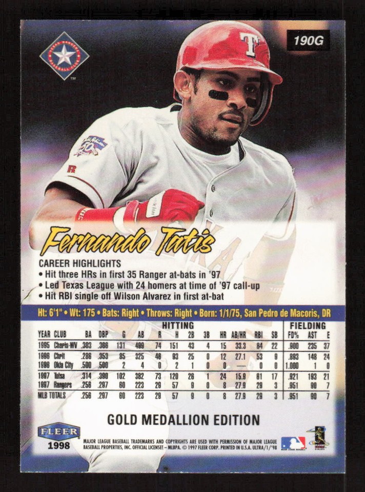 1998 Fleer Ultra Gold Medallion #190G Fernando Tatis Texas Rangers | eBay