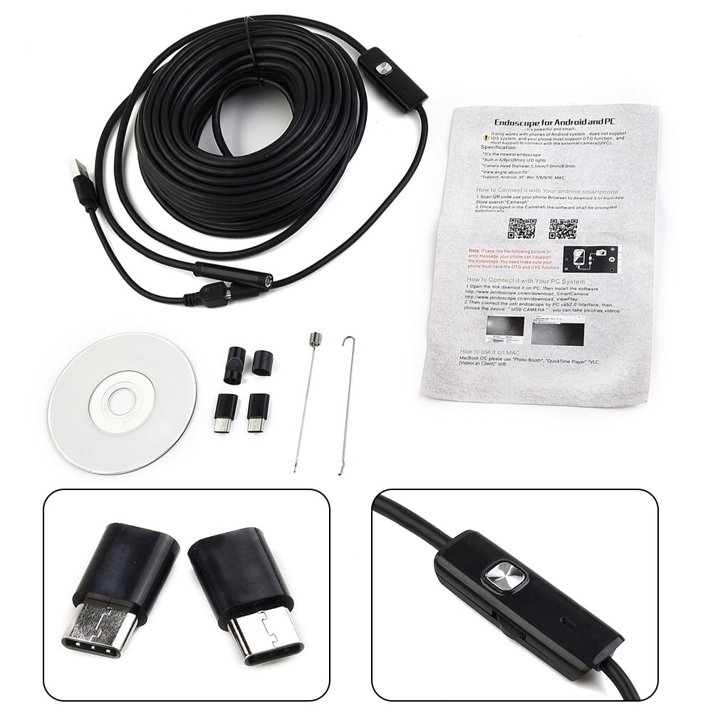 15m Waterproof Endoscope USB Borescope Inspection Snake Camera For ...