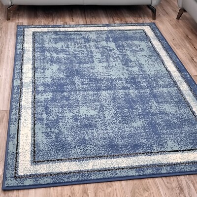 Blue Border Rug Soft Short Pile Carpet for Living Room XL Large Area ...
