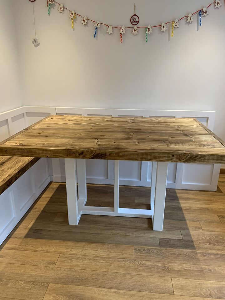 Corner Dining Set L Shape Dining Set Monks Bench Industrial Table | eBay