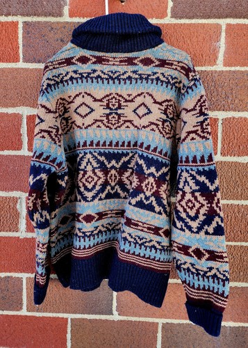 Schott Southwestern Aztec Wool Blend Knit Shawl Collar Pattern Sweater ...