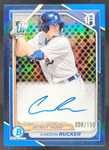 2024 Bowman Carson Rucker Chrome Auto Blue Refractor /150 1st Tigers ...