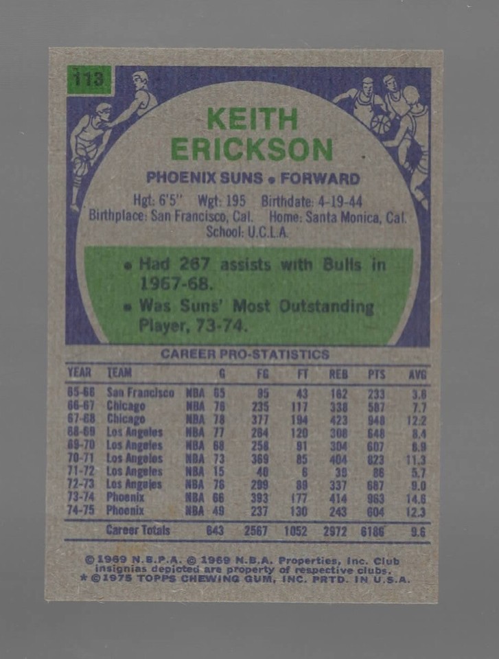 1975 Topps #113 Keith Erickson VG/Ex | eBay