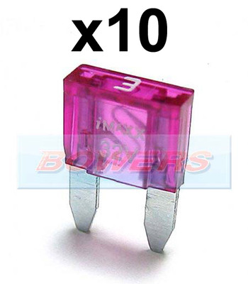 Pack of 10 12v 24v Volt 3A Amp Purple Mini Blade Fuses Car Van Marine ...