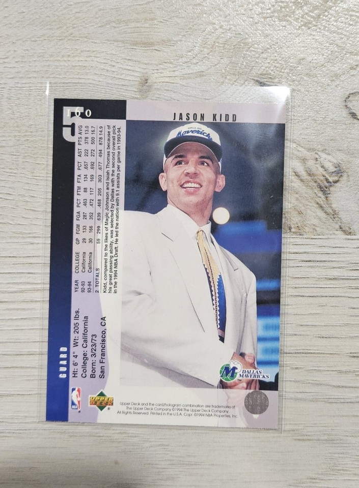 1994-95 Upper Deck Jason Kidd Rookie Class Rookie Card RC #160 Dallas ...
