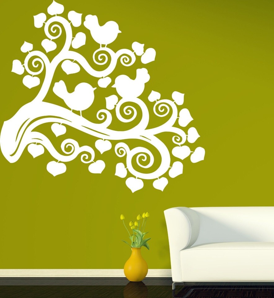 Wall Vinyl Sticker Decal Abstract Image Bird Branch Leaves Decor (n241 ...