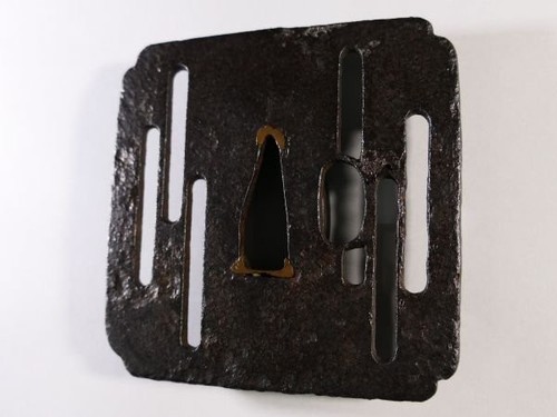 Japan antique Edo era square shaped Armorer Tsuba Iron Box sword katana ...