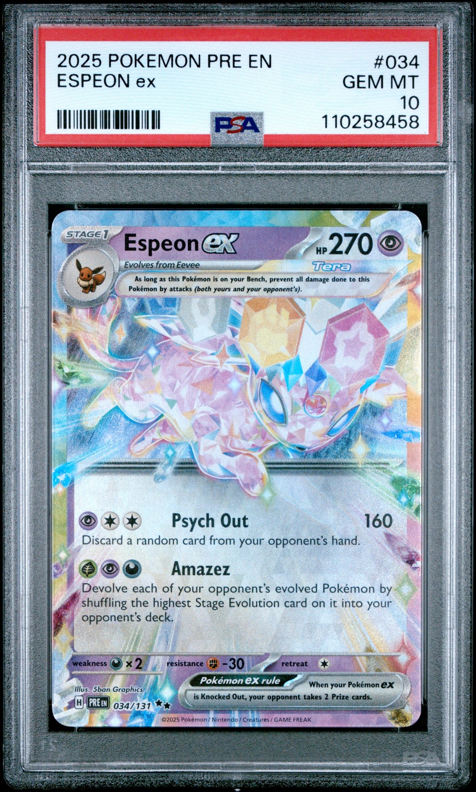 Espeon ex 2025 Scarlet & Violet: Prismatic Evolutions #034/131 Double ...