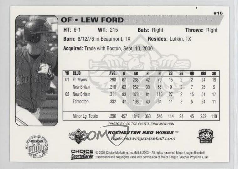 2003 Choice Rochester Red Wings Lew Ford #16 Rookie RC | eBay
