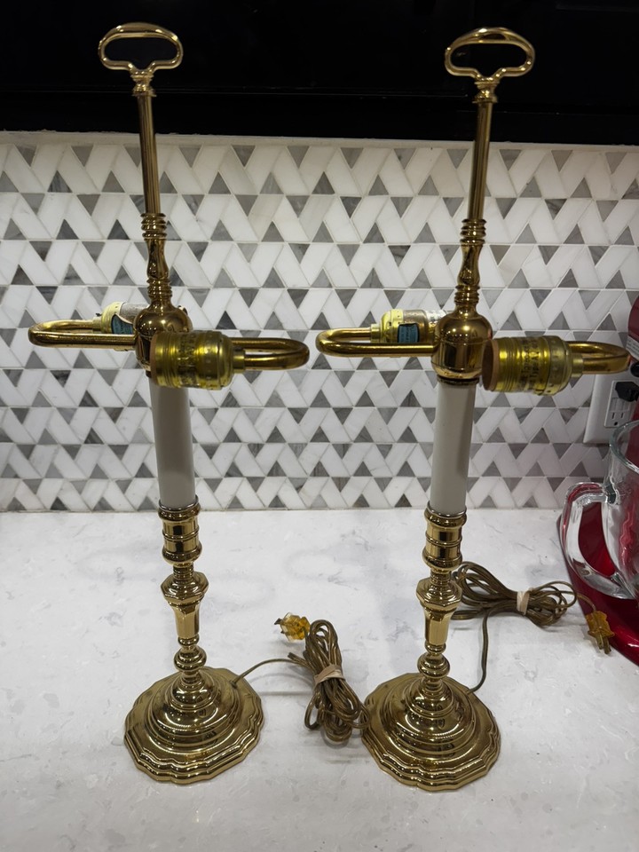 Pair Of VTG Baldwin Brass Candlestick Table Lamps 2 Light No Shades | eBay