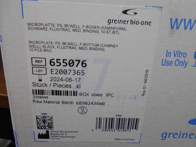 Greiner Bio-one #655076 96 W Plate F-bottom Black PS Med Bind 340ul ...