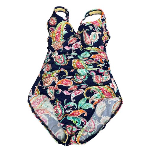 Miraclesuit Paisley Side Ruched One Piece Swimsuit Built in Bra Blue ...