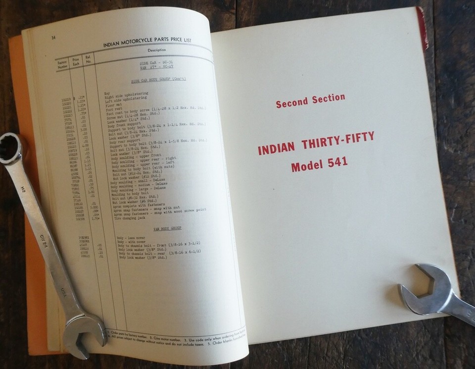 1941 INDIAN MOTORCYCLE ORIGINAL FACTORY MANUAL BOOK 441 FOUR 30.50 ...