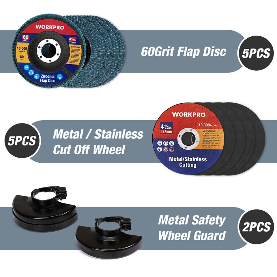 WORKPRO 20V Cordless Angle Grinder Kit 4-1/2 Inch Lightweight Angle ...