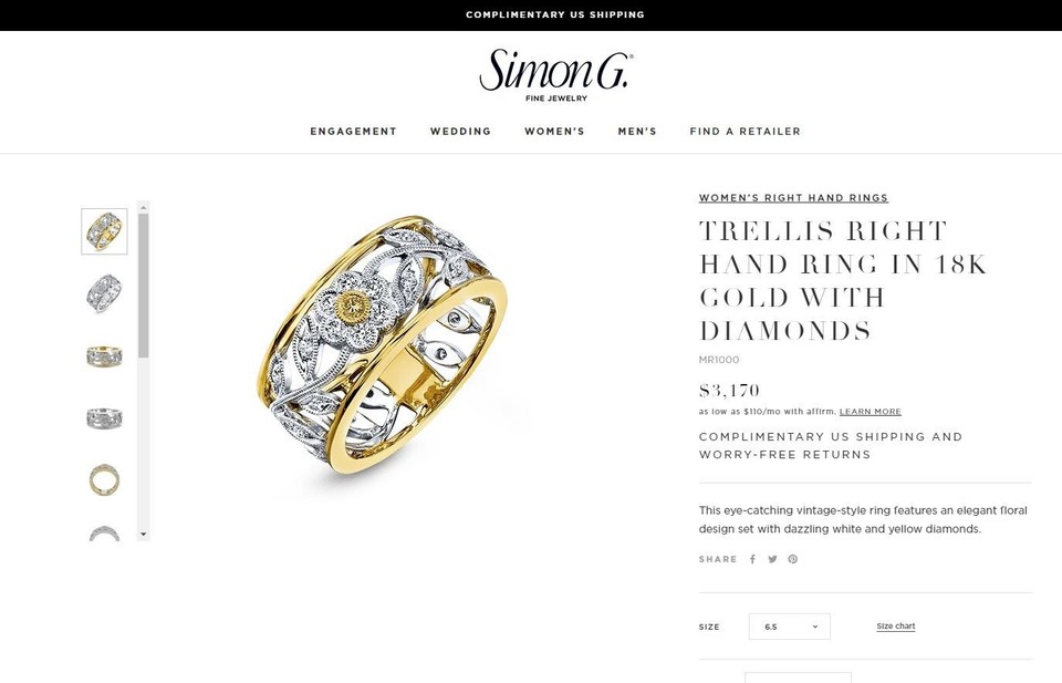 $3,170 Simon G Garden 18K Gold Fancy Yellow White Diamond Flower Ring ...