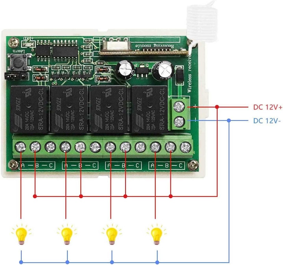 12V Relay Remote Switch Wireless RF Remote Control Switch 4 Channel ...