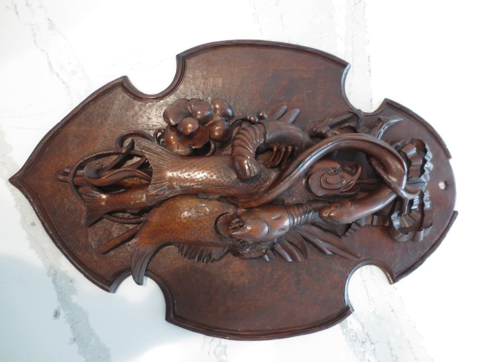 set of 2 large Antique Black Forest walnut game plaques hand carved | eBay