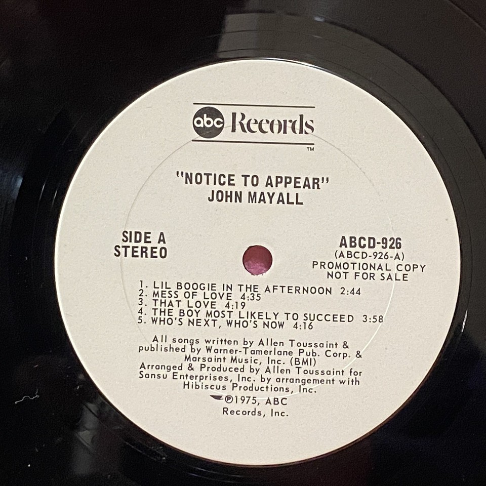 JOHN MAYALL Notice To Appear LP ABC D-926 rare OG White Label Promo WLP ...