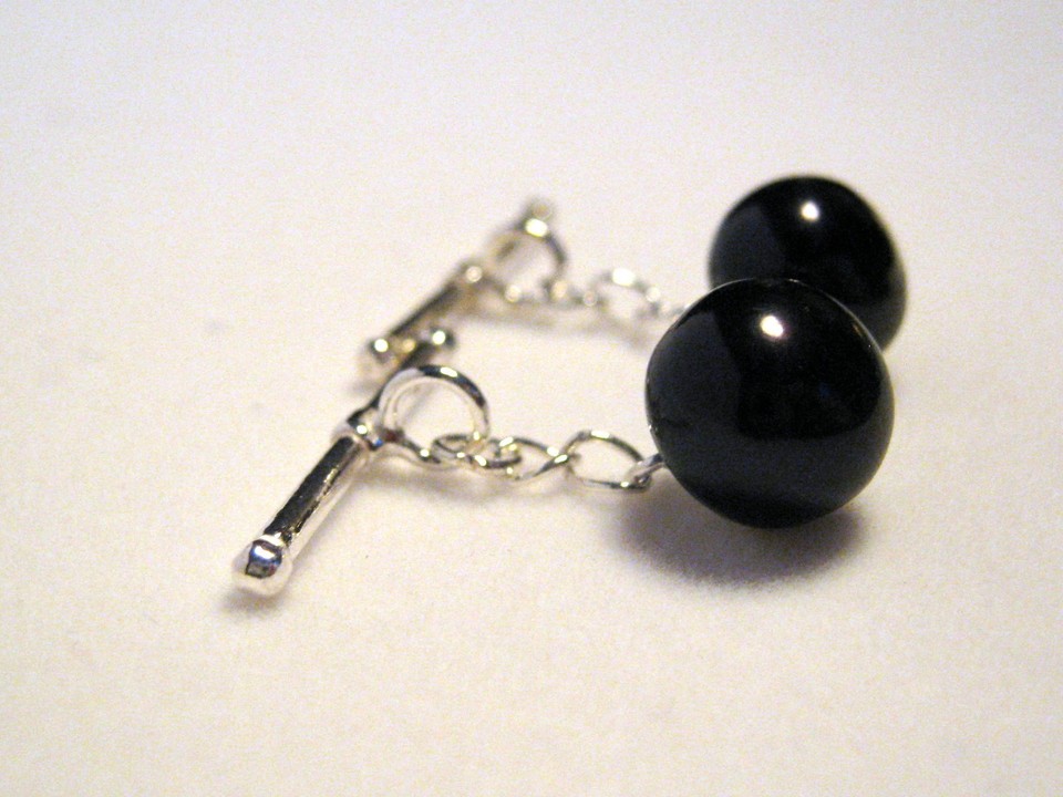 10mm Black Cultured Pearl Cuff Links - Sterling Silver .925 Chain ...