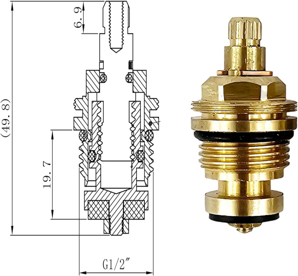 Replacement Brass Tap Insert Valve 1/2'' Hot and Cold 15 Teeth (Pair ...