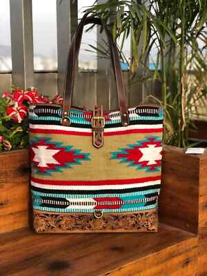 Large western Aztec tote bag-Weekend Aztec Leather Travel Tote- All ...