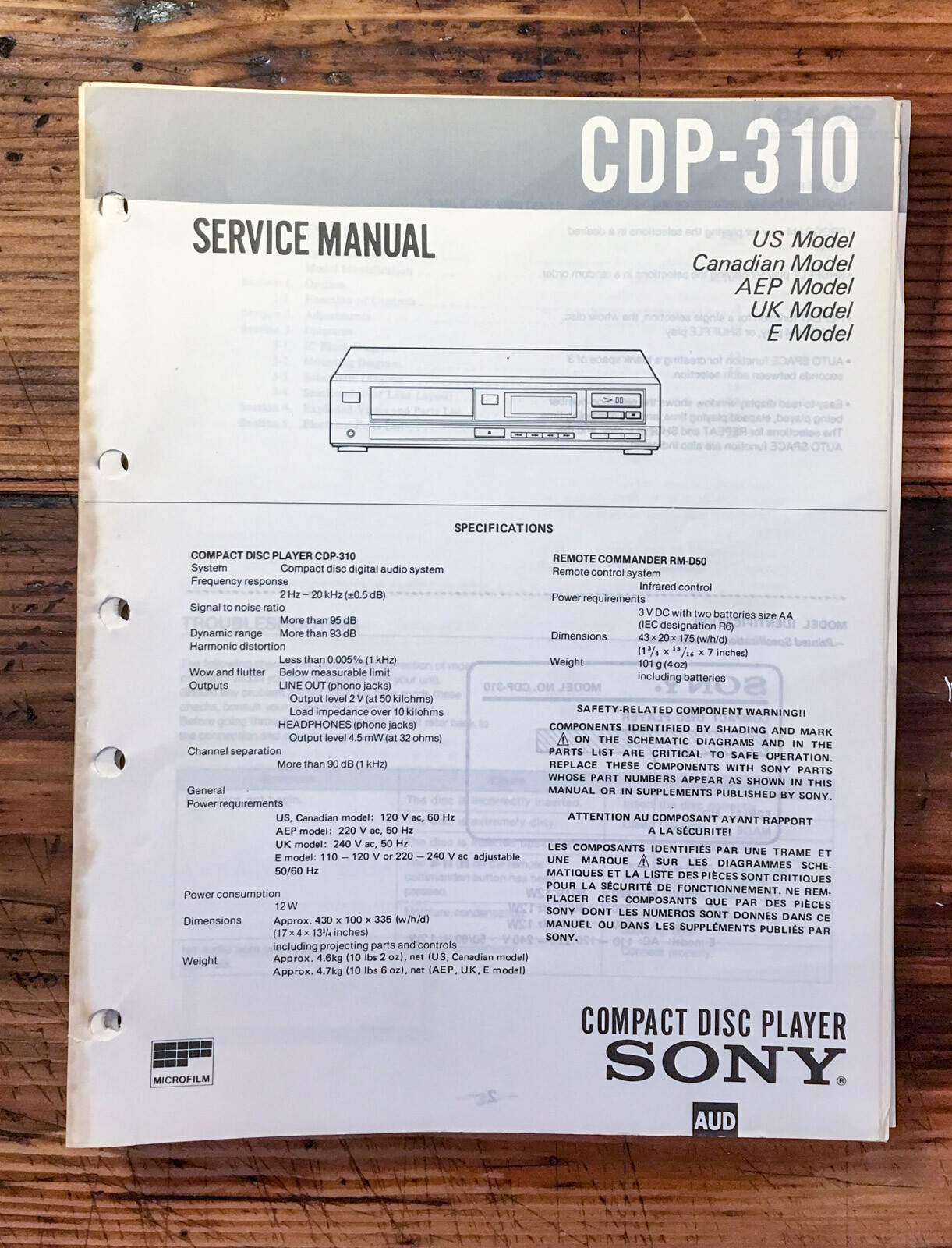Sony CDP-310 CD Player Service Manual *Original* | eBay
