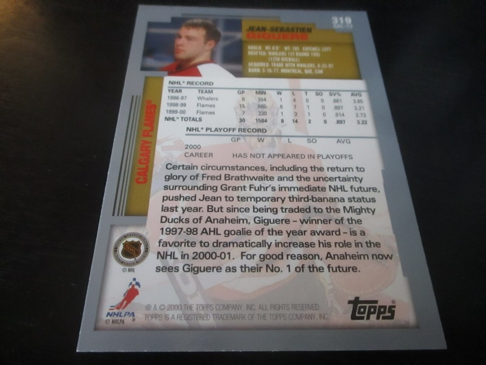 jean-sebastien giguere (calgary flames -g) 2000/01 topps PROSPECT card ...