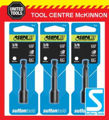 3 x SUTTON IMPACT 3/8” x 65mm MAGNETIC HEX DRIVE SUPABIT NUTSETTER ...