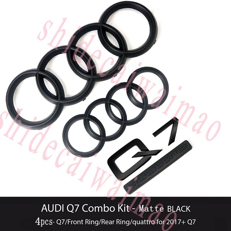 AUDI Q7 Emblem Matte BLACK Front Grille Trunk Rear Ring Quattro Set OE ...