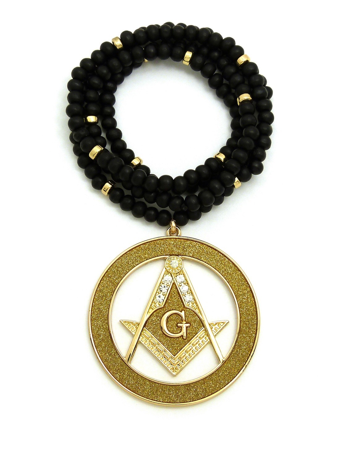 NEW FREEMASON MASONIC 2 TONE ROUND PENDANT 6mm/30" WOODEN BEAD CHAIN ...