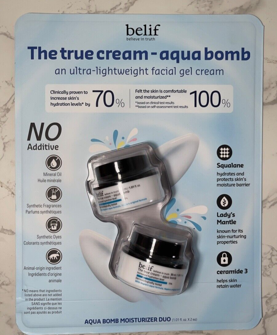 Belief Aqua Bomb Ultra Lightweight Facial Gel Cream 1.01oz/30ml Pack Of ...