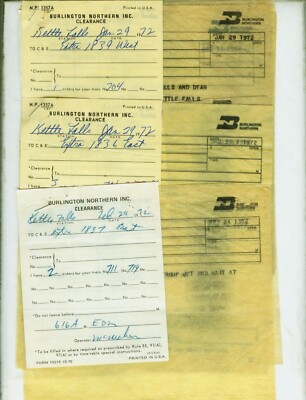 BURLINGTON NORTHERN RAILROAD TRAIN ORDERS (18) KETTLE FALLS, WASH. 1971 ...