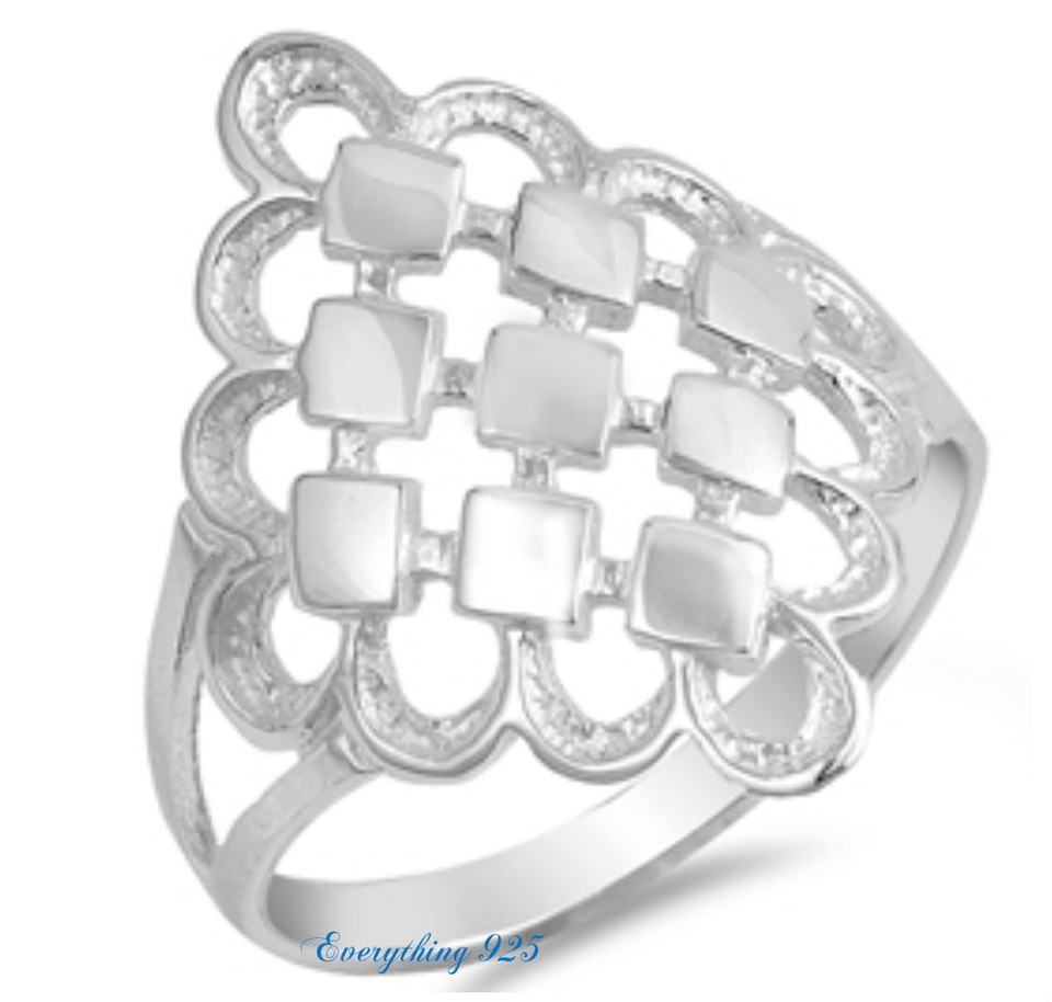 Sterling Silver 925 HIGH POLISH SQUARE CUT DESIGN SILVER BAND RING ...