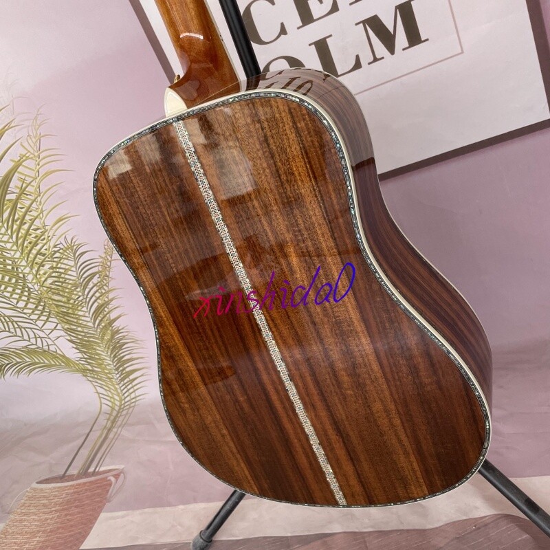 Handmade Full Koa Brown Acoustic Guitar Shell Inlay Bone Nut Factory ...
