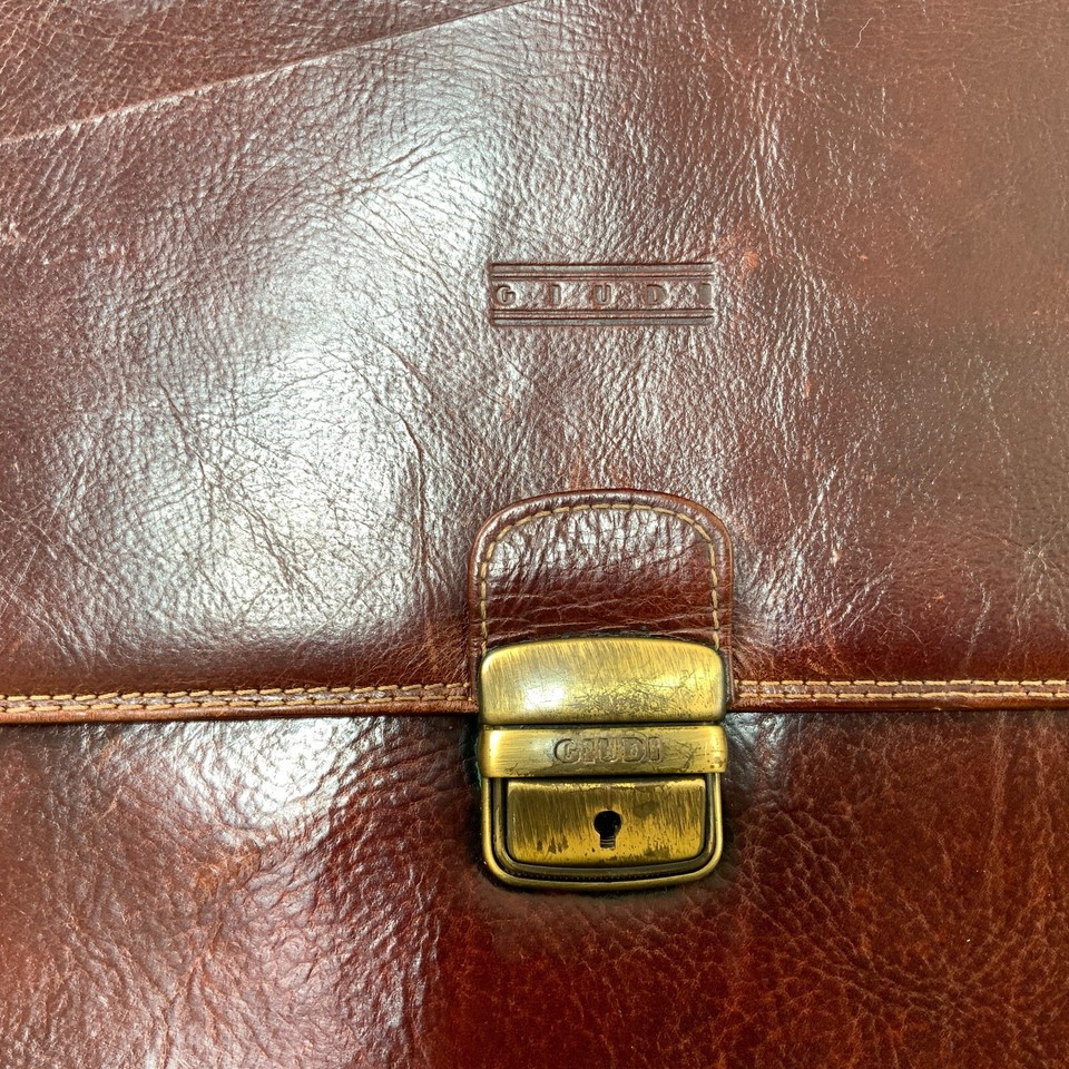 Vintage GIUDI Briefcase Leather Redish Brown Size 16x12.5x4 | eBay