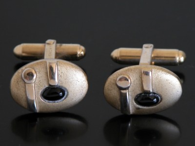 Rare Vtg Givenchy Oval Cufflinks Matte Gold Tone w/ Black Onyx | eBay