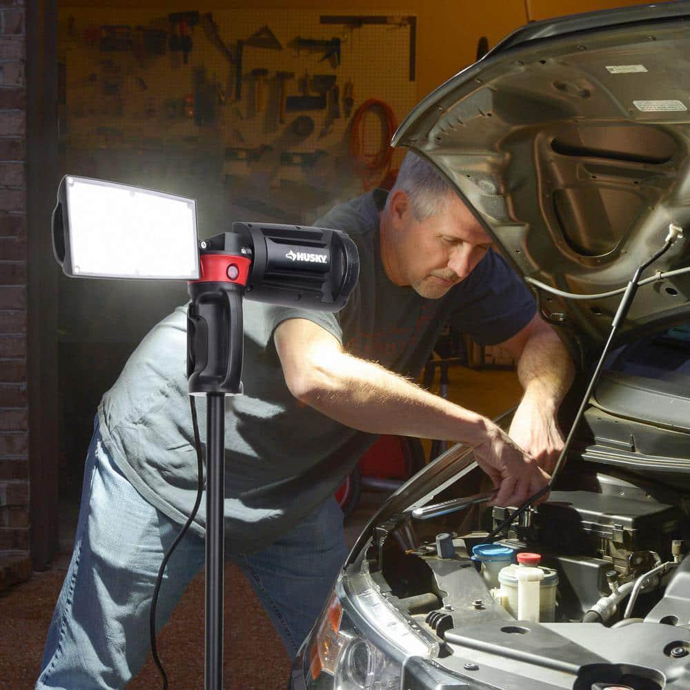 Husky 7000 Lumens LED Work Light Portable Corded Rotating Head Tripod ...